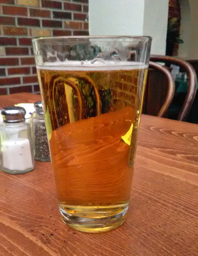 A perfectly poured beer catching the light just right &ndash; liquid amber that promises refreshment and good conversation in equal measure.