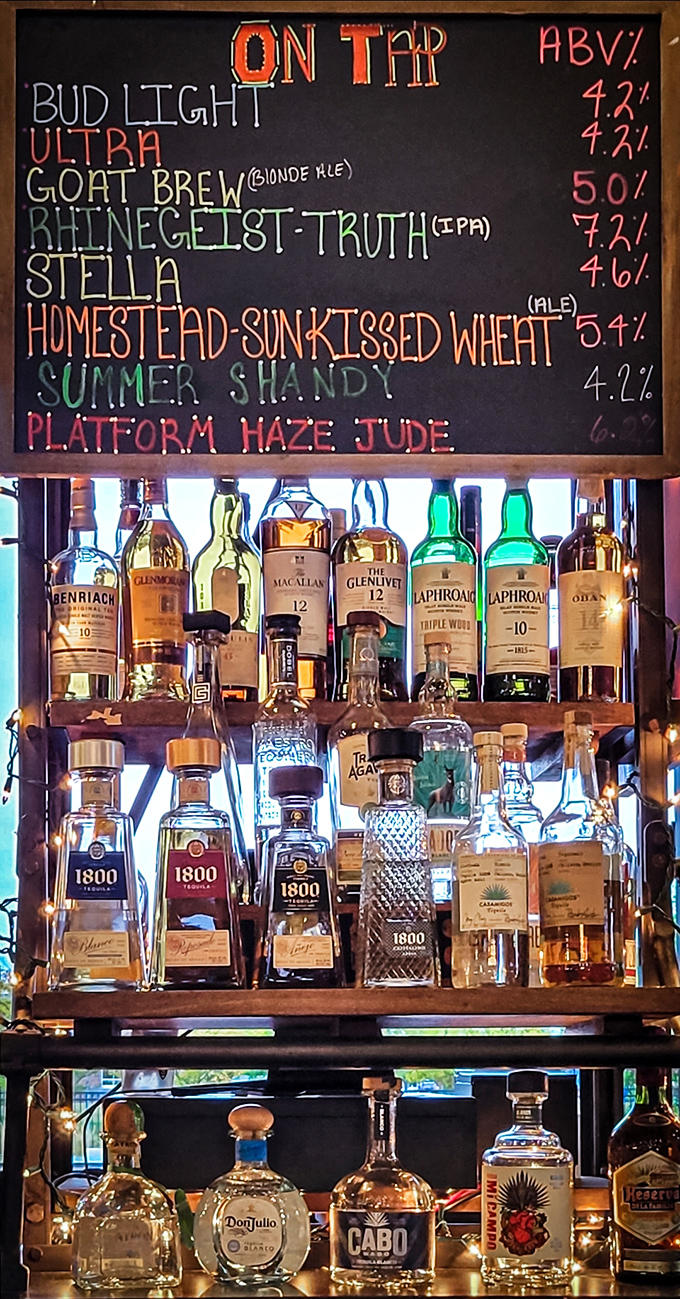 A beverage selection that ranges from "I'm being good" to "It's five o'clock somewhere," displayed with pride.