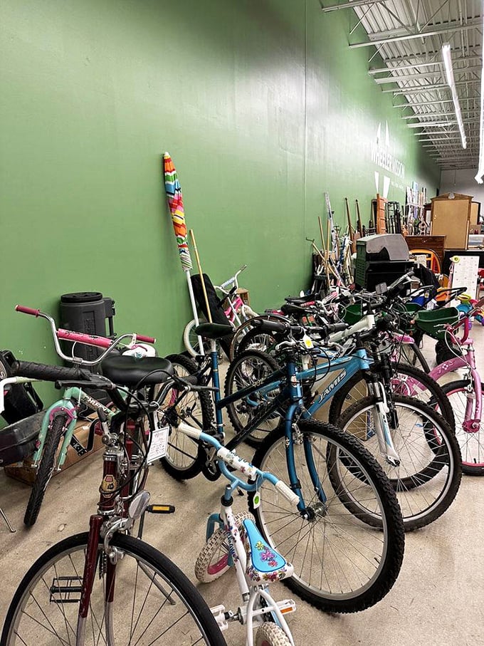 The bicycle collection offers wheels of all sizes&mdash;from first bikes with training wheels to adult models ready for new adventures on Indiana trails.