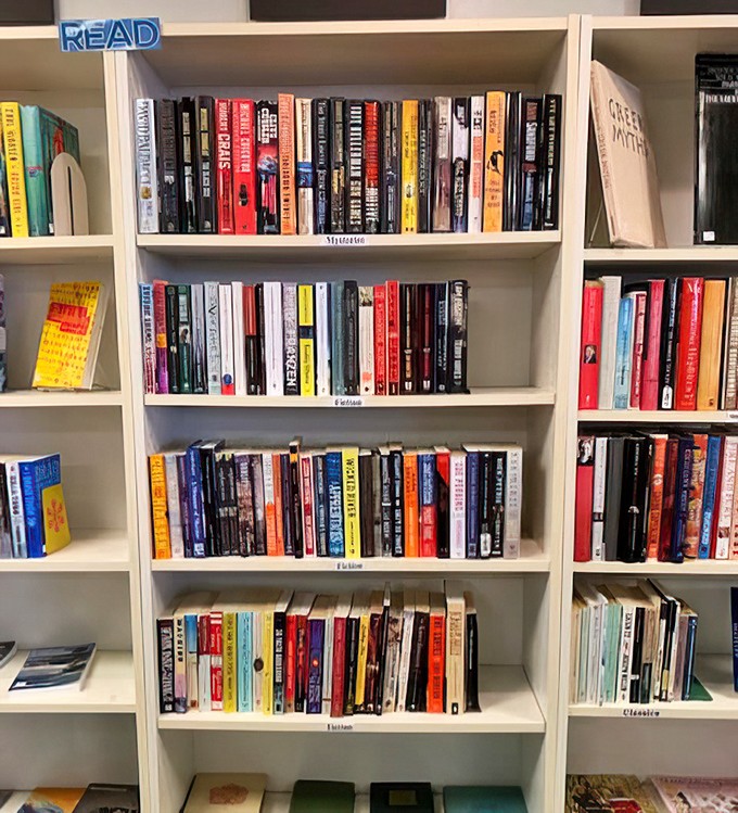 The literary corner – where beach reads, mysteries, and classics coexist peacefully. Someone else's finished adventure is your next discovery.