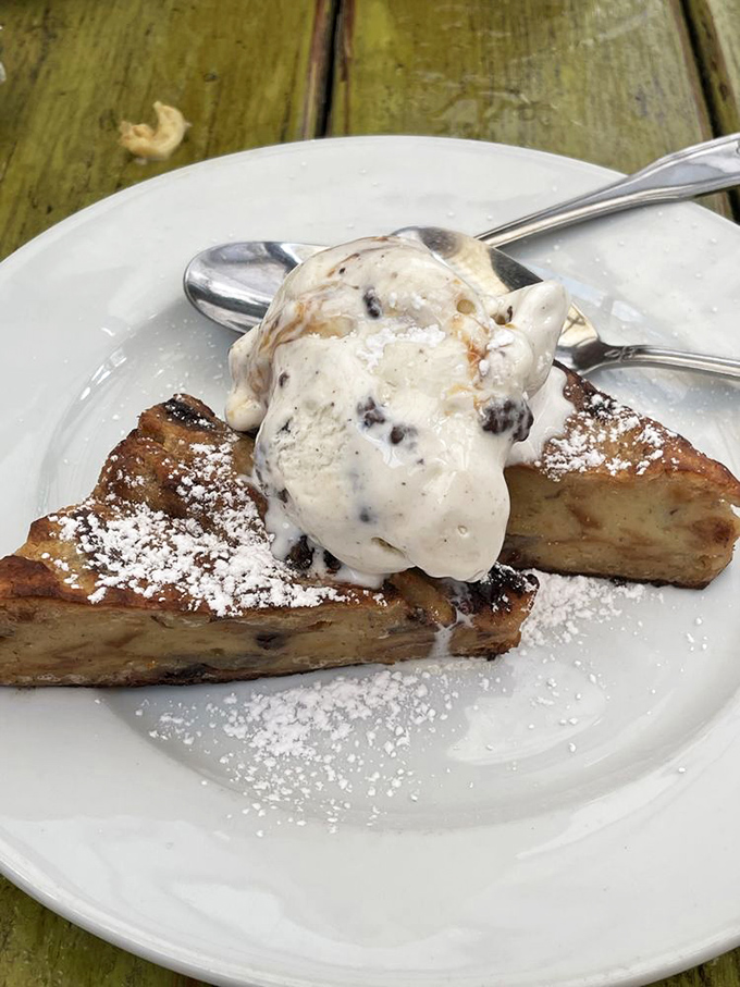 This isn't just dessert&mdash;it's bread pudding elevated to an art form, crowned with ice cream that melts into all the right places.