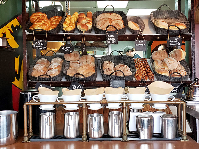 The bread display—a carbohydrate museum where every exhibit deserves your undivided attention and possibly a standing ovation.