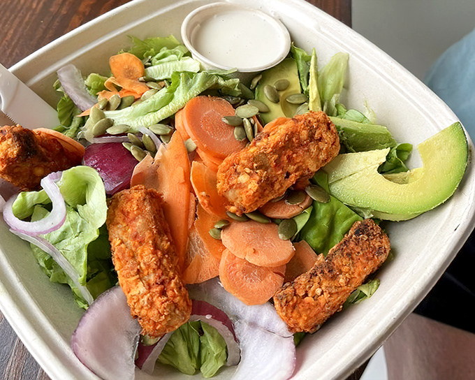 A salad that proves healthy eating doesn't have to be punishment&mdash;those tempeh pieces are the supporting actors stealing the whole show.