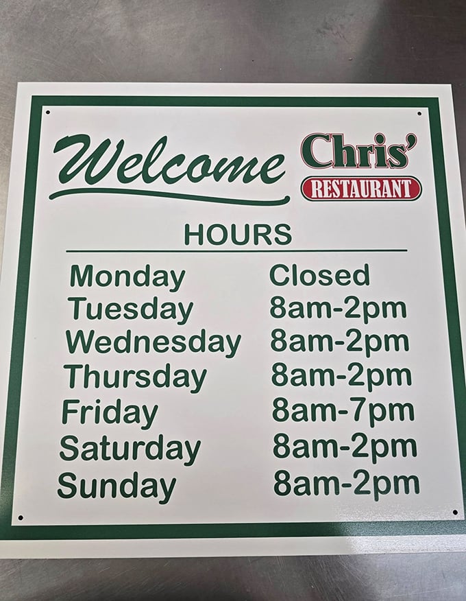 Hours that tell you everything about a restaurant's priorities&mdash;open early for breakfast lovers and staying late Friday for the perch dinner crowd.
