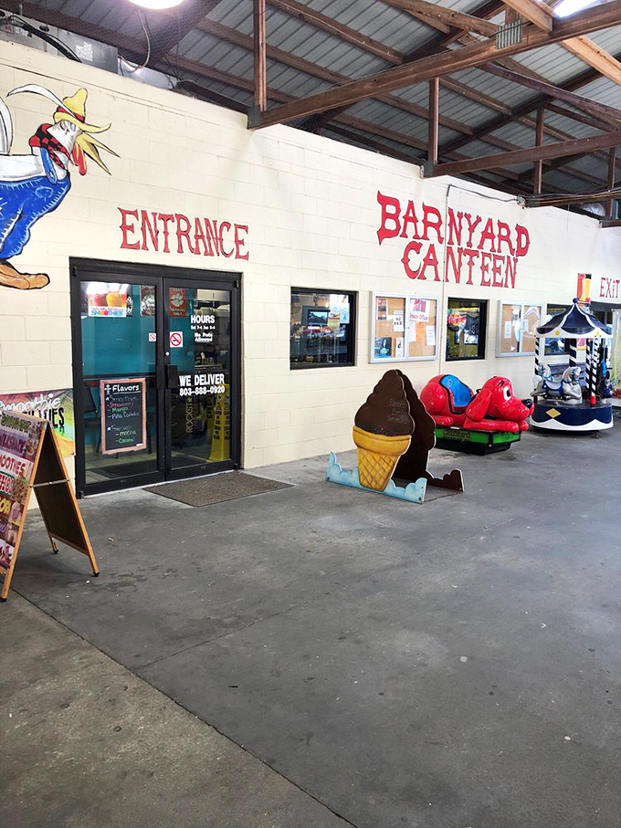 The Barnyard Canteen, where shopping fatigue meets its match in comfort food. That ice cream cutout isn't just decoration&mdash;it's foreshadowing your inevitable dessert.