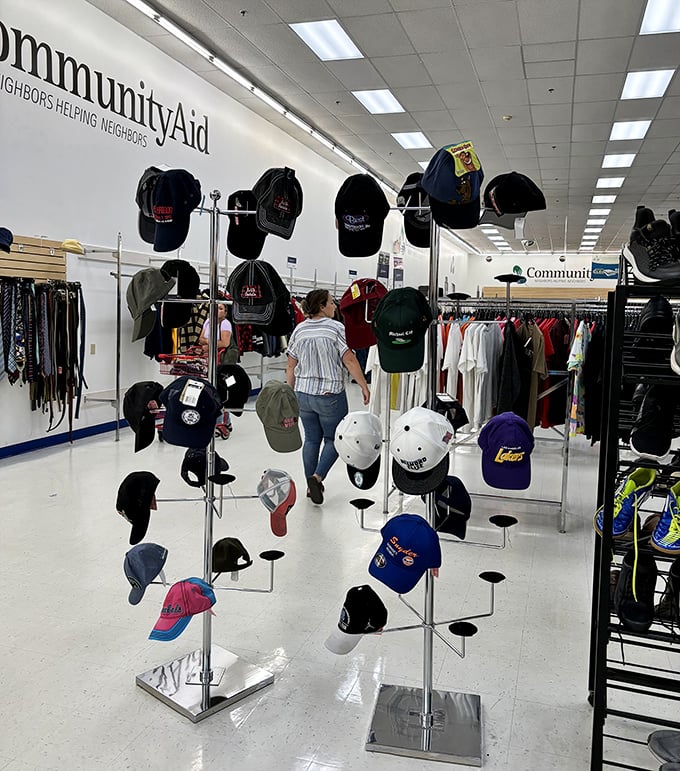 The hat rack of dreams &ndash; where sports loyalties from across America converge in a dizzying display of team spirit.