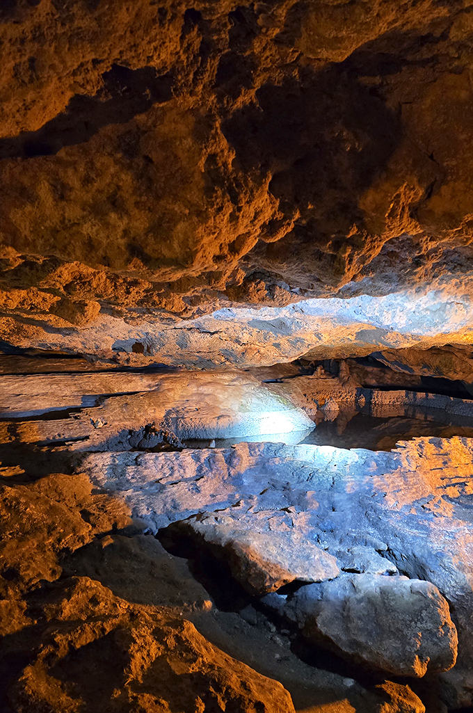 Mirror, mirror on the floor&mdash;this reflective pool creates a double vision of the cavern's spectacular ceiling, doubling the wonder.
