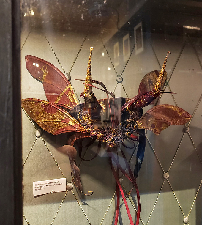 This ceremonial headdress with copper horns and gossamer wings transforms its wearer into something otherworldly. Halloween costumes everywhere just felt a pang of inadequacy.