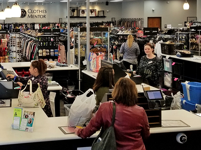 The checkout area: where fashion dreams become reality and wallets remain surprisingly intact, unlike at those fancy department stores downtown.