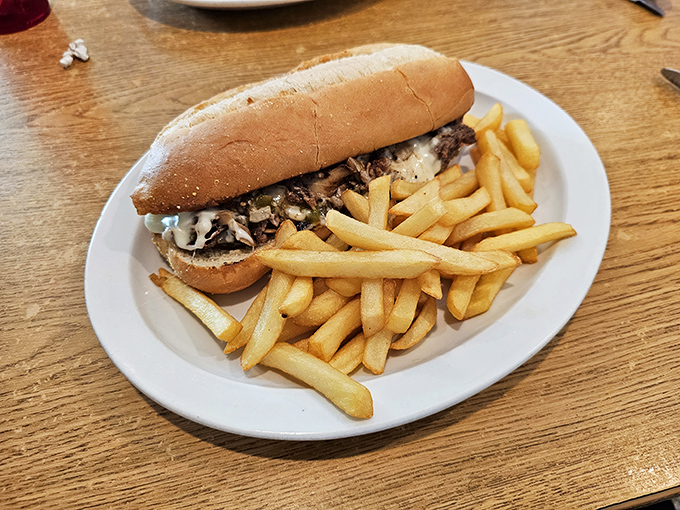 A cheesesteak that doesn't need Philadelphia's permission—tender beef, melted cheese, and a roll that's the perfect combination of soft and sturdy.