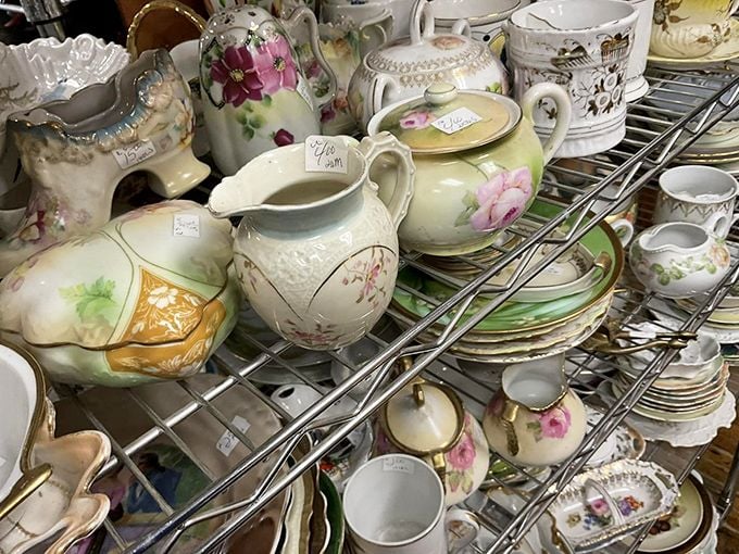 Grandma's china has competition in this delicate display of hand-painted porcelain &ndash; each piece whispering of Sunday dinners and special occasions past.
