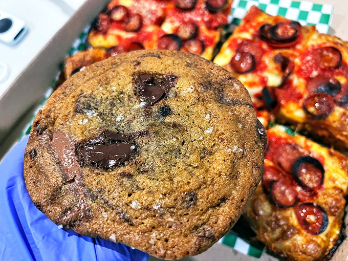 Their chocolate chip cookie poses with pizza in the background like a celebrity photobombing your vacation pictures&mdash;both equally worthy of your attention.