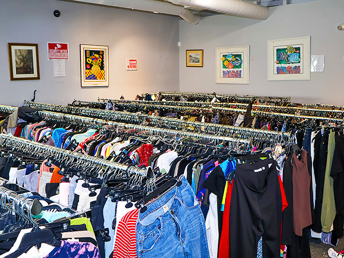 The clothing section rivals department stores in organization but beats them handily in both price and the thrill of the unexpected find.