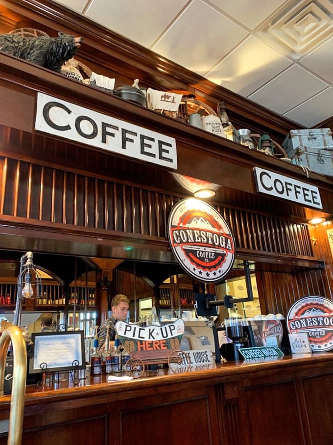 The coffee station stands ready for action, like a saloon bar where the strongest thing served is caffeine &ndash; and that's strong enough.