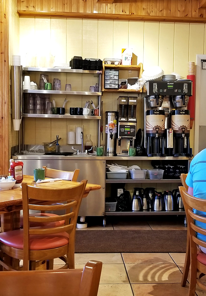 The coffee station &ndash; where liquid motivation meets morning ritual. Those thermal carafes hold the key to civilization.