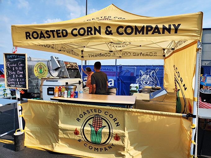 The "Roasted Corn & Company" stand proves that serious treasure hunting requires serious sustenance—the aroma alone is worth following to its source.