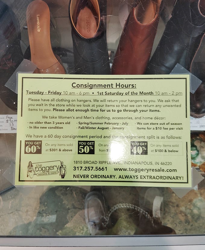 Consignment details posted clearly because transparency in thrifting builds trust and repeat customers.