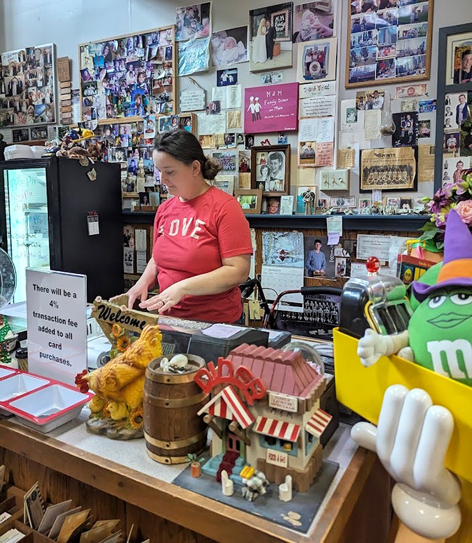 At the counter, collectibles and memorabilia create a warm welcome, where transactions are handled with the same care as the food preparation.