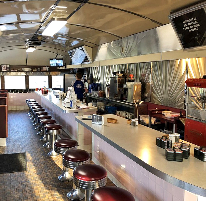The counter view&mdash;where diner magic happens. This is the front-row seat to breakfast theater, complete with sizzling griddle soundtrack.