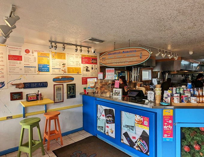 The colorful counter area perfectly captures Splash's beachy vibe. Those stools have supported generations of happy eaters.