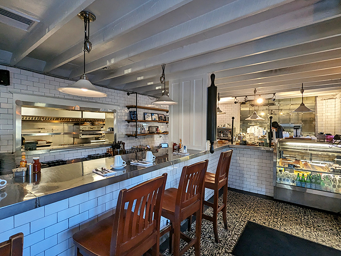 Prime counter real estate where coffee cups never empty and stories never end.