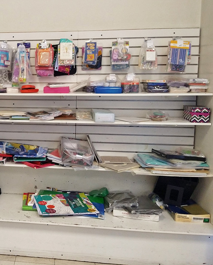 Craft supplies await their creative destiny. Someone abandoned their scrapbooking dreams so yours could flourish—pay it forward with glitter.