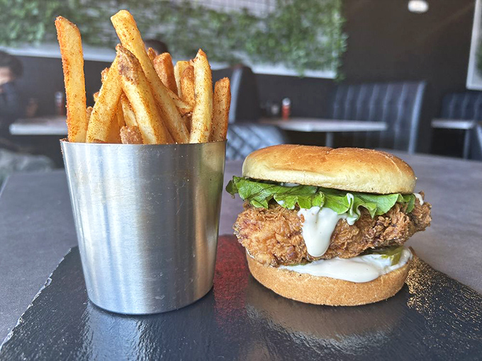 A crispy chicken sandwich that makes you question your burger loyalty, paired with fries that refuse to play second fiddle.
