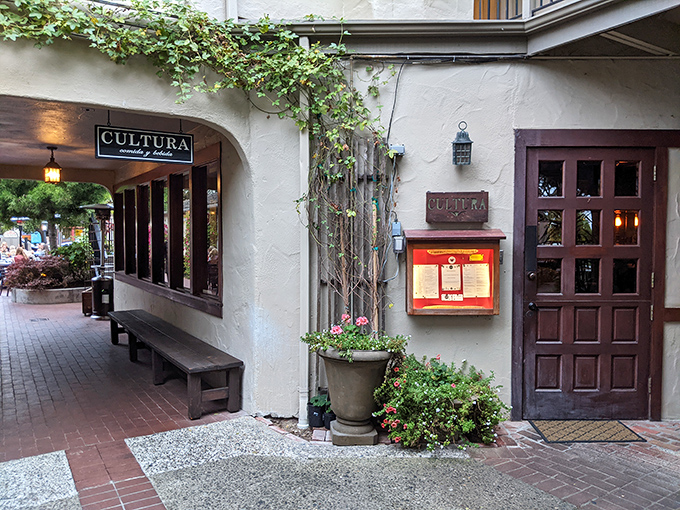 Hidden passageways in Carmel lead to culinary treasures like Cultura, where the entrance alone promises something beyond ordinary dining.