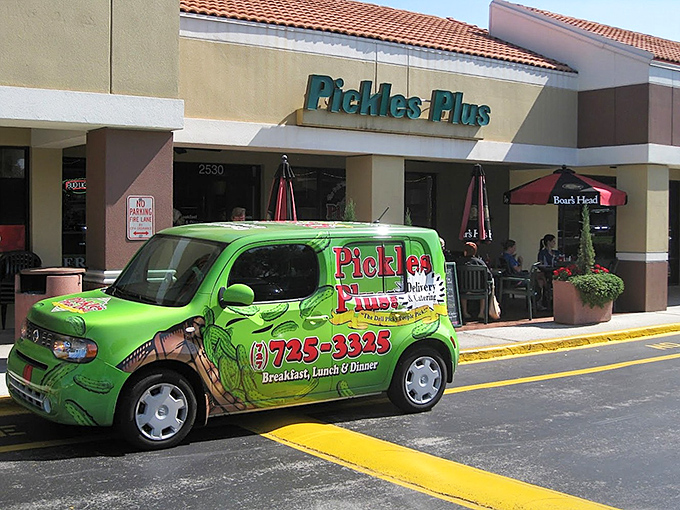 The pickle-green delivery vehicle&mdash;a mobile ambassador of deliciousness&mdash;bringing Reubens and clubs to Clearwater residents unwilling to change out of pajamas.