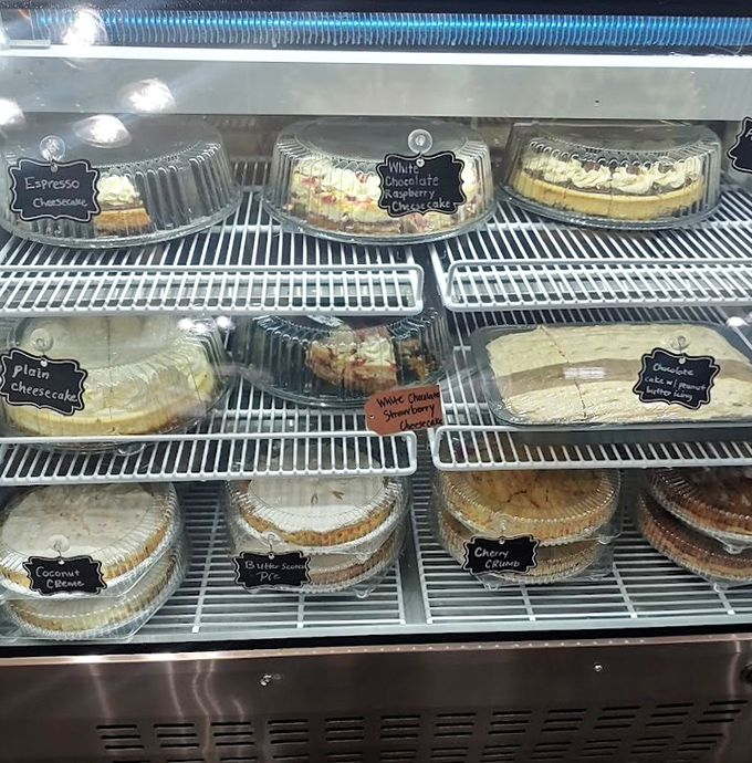 A dessert case that whispers sweet temptations to anyone with even a shred of willpower remaining.