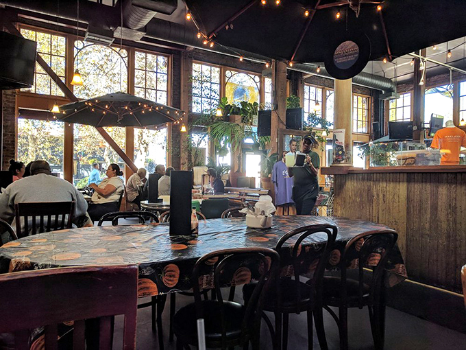 A dining room filled with the happy murmur of people having religious experiences with smoked meat. Barbecue brings people together.