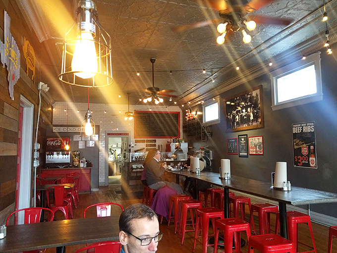 That tin ceiling has seen more food joy than a Italian grandmother's kitchen on Sunday.