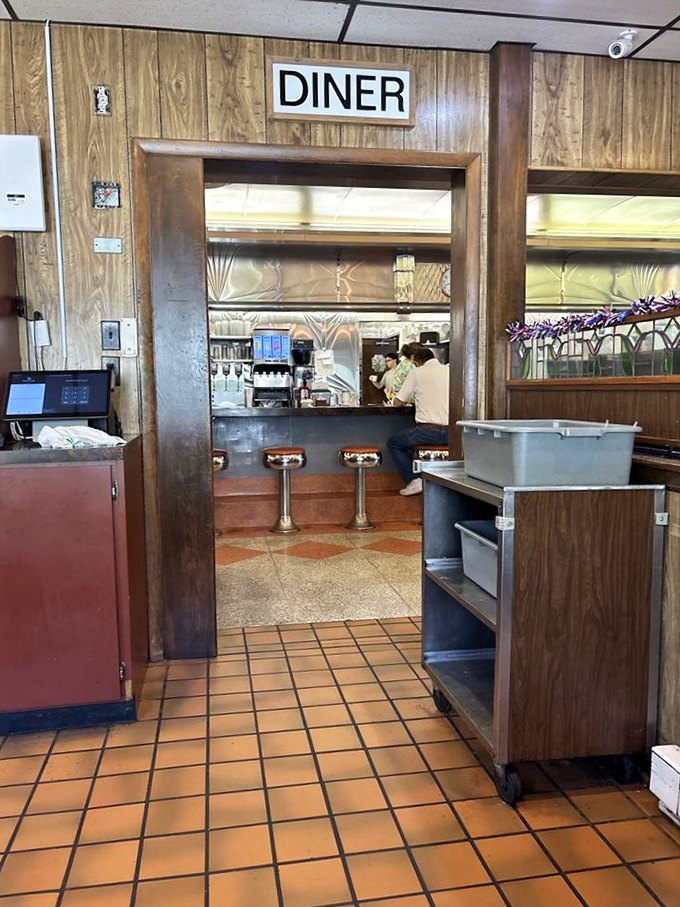 The entrance proudly announces "DINER" in case you somehow missed that you're about to enter comfort food paradise.