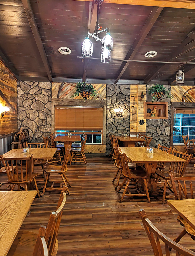 Stone walls, wooden beams, and tables set just far enough apart for privacy but close enough for community&mdash;Southern hospitality by design.