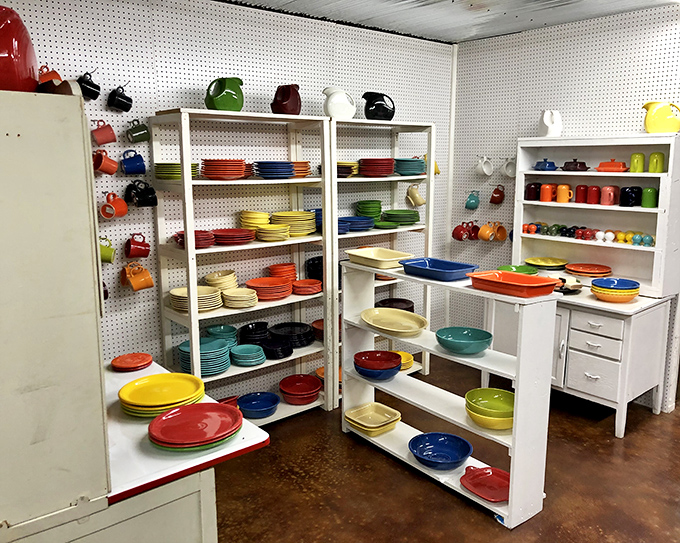 Fiestaware heaven! This rainbow of vintage dishes proves that dining was never meant to be a beige experience.