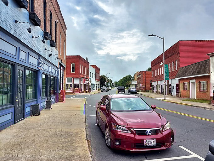 Downtown Onancock's brick buildings stand shoulder to shoulder like old friends, their varied facades creating a timeline of architectural handshakes.