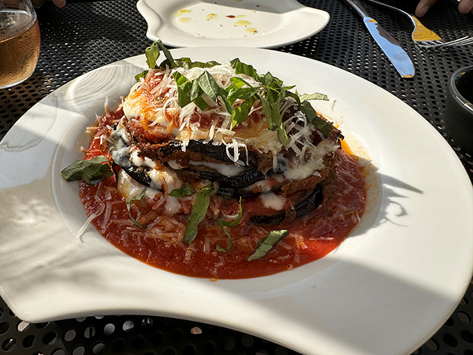 This eggplant parmesan tower isn't architecture&mdash;it's edible art, layers of flavor building to a crescendo of comfort.