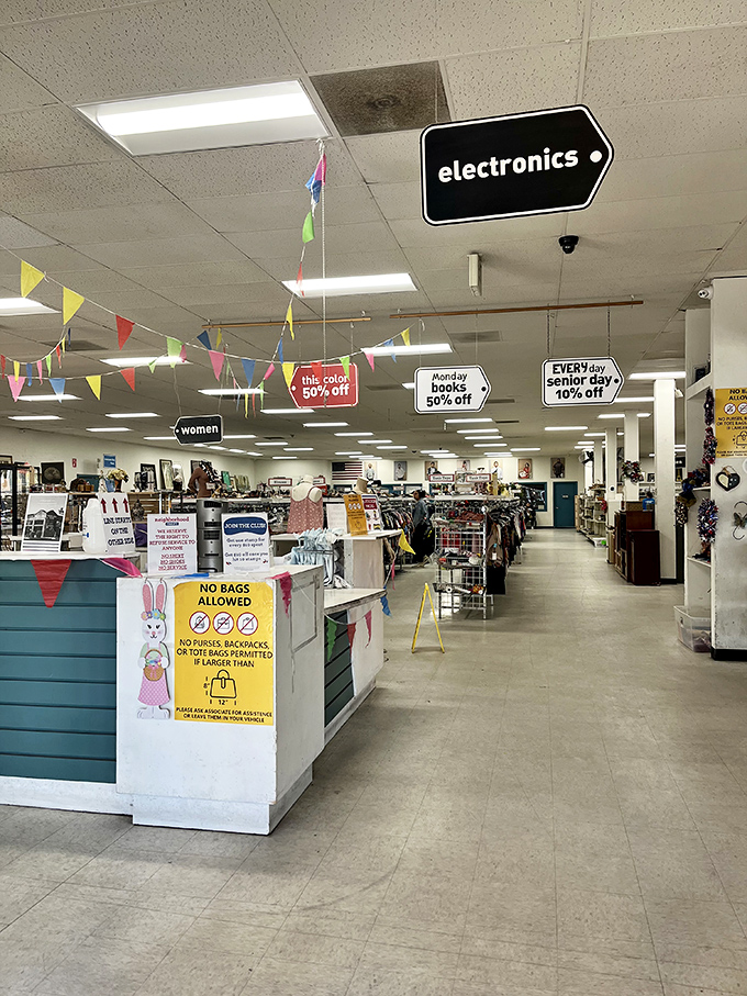 The main floor stretches out like a department store from a parallel universe where everything costs less but means more.