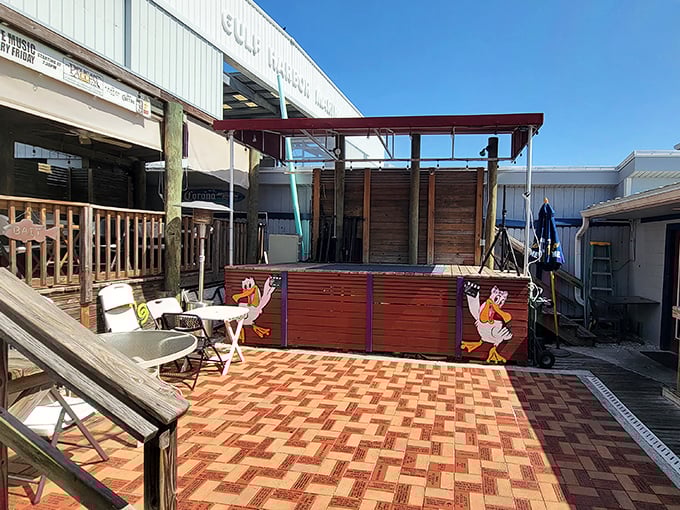 The back patio has that "Jimmy Buffett might show up" vibe&mdash;casual, sun-drenched, and ready for impromptu afternoon celebrations.