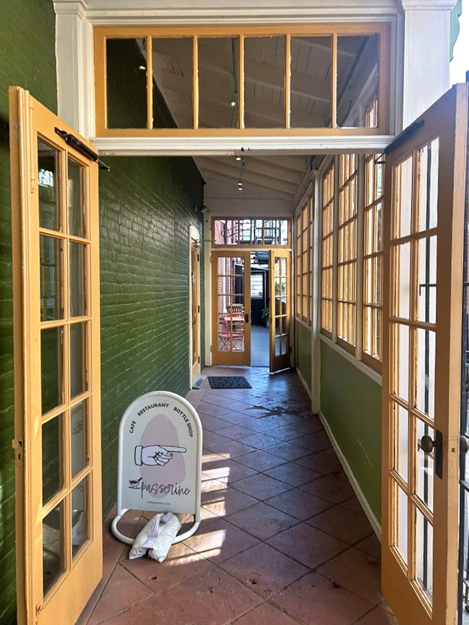 The charming entrance that hints at the culinary adventures waiting just beyond those welcoming doors.