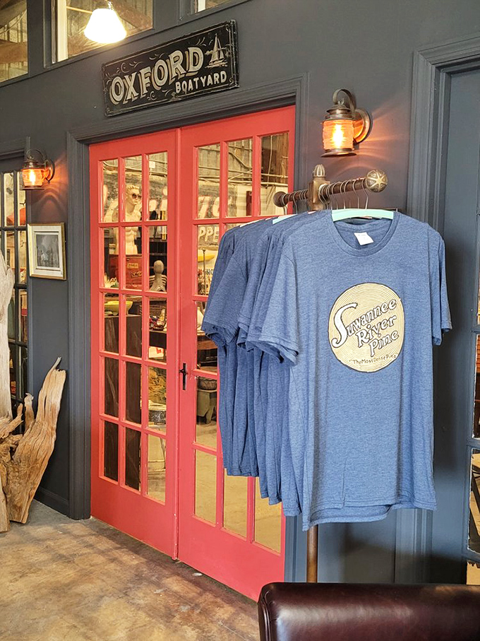 The Oxford Boatyard entrance with its striking red doors and nautical lighting creates a portal to another collection of maritime treasures.