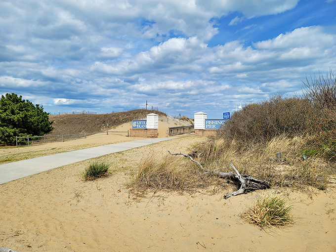 The entrance to Little Island's fishing pier promises adventures and fish tales that will grow impressively larger with each retelling.