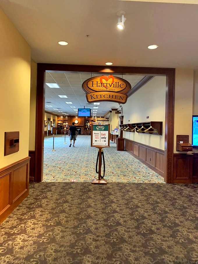 The entrance beckons with its Hartville Kitchen sign, a portal to a world where calories don't count and dessert is mandatory.