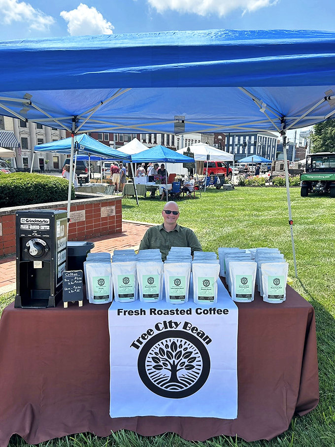 Tree City Bean brings locally roasted coffee to the farmers market, proving that small towns can have big flavors without big city attitude.
