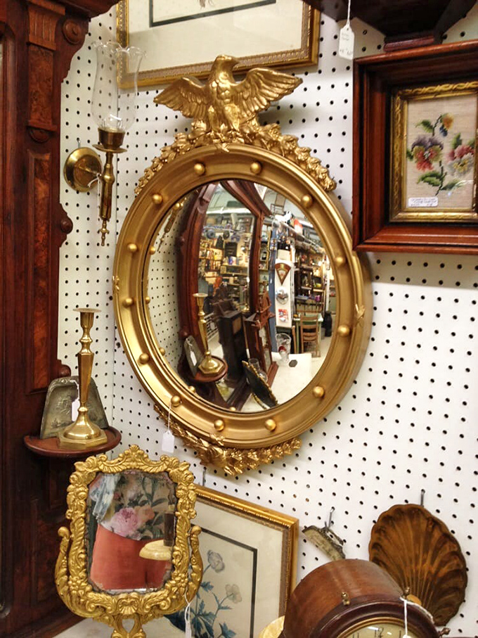 This Federal-style gilded mirror doesn't just reflect your face&mdash;it reflects two centuries of American craftsmanship and possibly a few ghostly shoppers from antiques past.