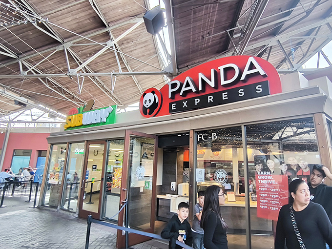 Panda Express anchors the food court, offering shoppers the time-honored tradition of orange chicken as reward for successful bargain hunting.