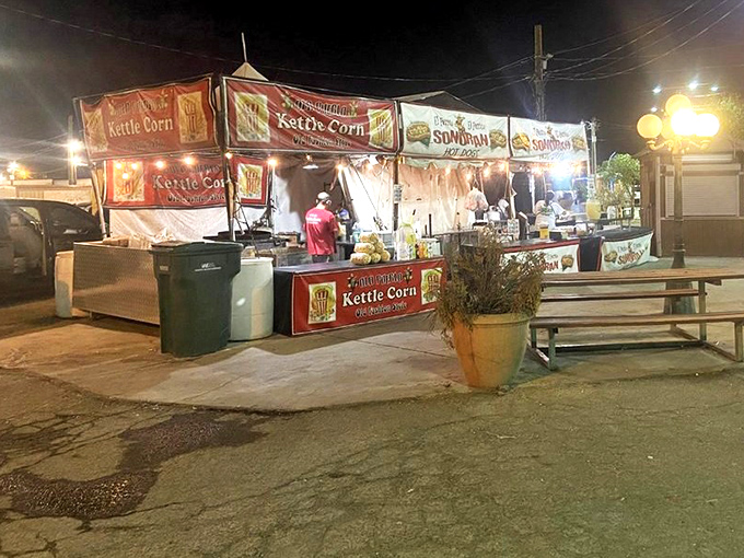 Kettle corn stands &ndash; the aromatic beacons of the swap meet. That sweet-salty perfume will haunt your dreams for days.