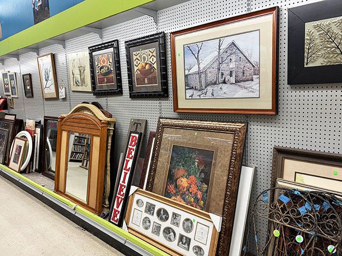 Wall art that spans every taste and era. That perfect piece for above your sofa might be hiding between a vintage mirror and someone's abandoned "BELIEVE" sign.