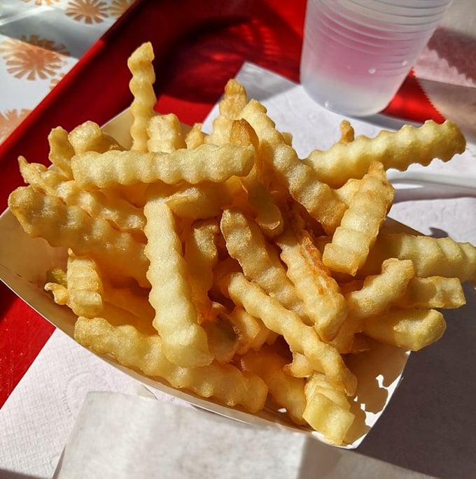 Crinkle-cut fries that achieve the perfect crisp-to-fluffy ratio. No truffle oil or fancy seasonings needed&mdash;just potatoes fulfilling their destiny.