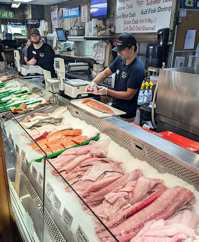 At the fish counter, today's catch awaits its destiny &ndash; a direct line from Gulf to plate with just a brief layover on ice.